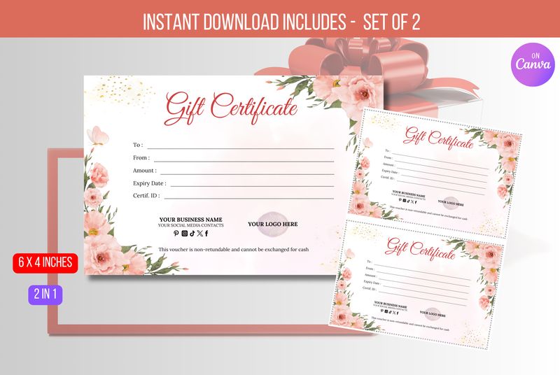 EDITABLE Gift Certificate Template, DIY Gift Card, Printable Gift ...