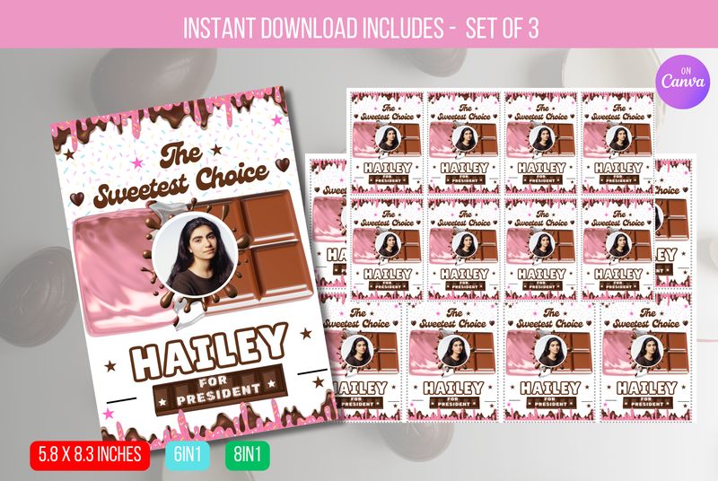 EDITABLE Election Campaign Voting Cards, Chocolate candy tag, Class ...