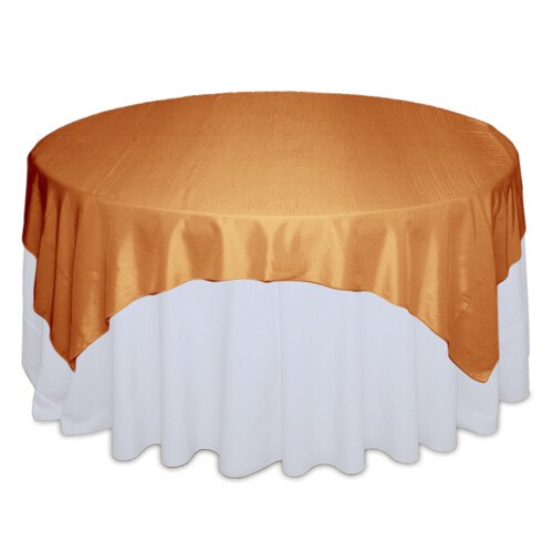 Orange Taffeta Table Overlay Rentals | Beyond Elegance Party Rentals