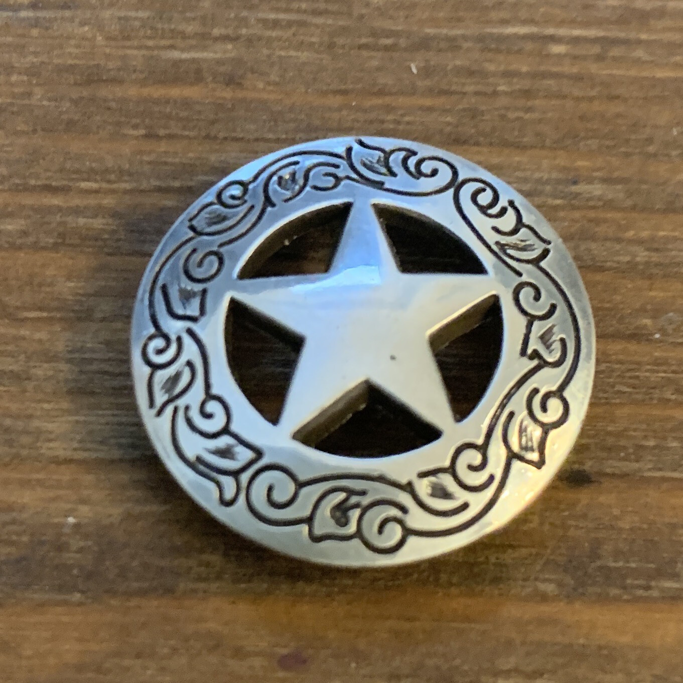 Engraved Ranger Star Concho Silver 3/4"