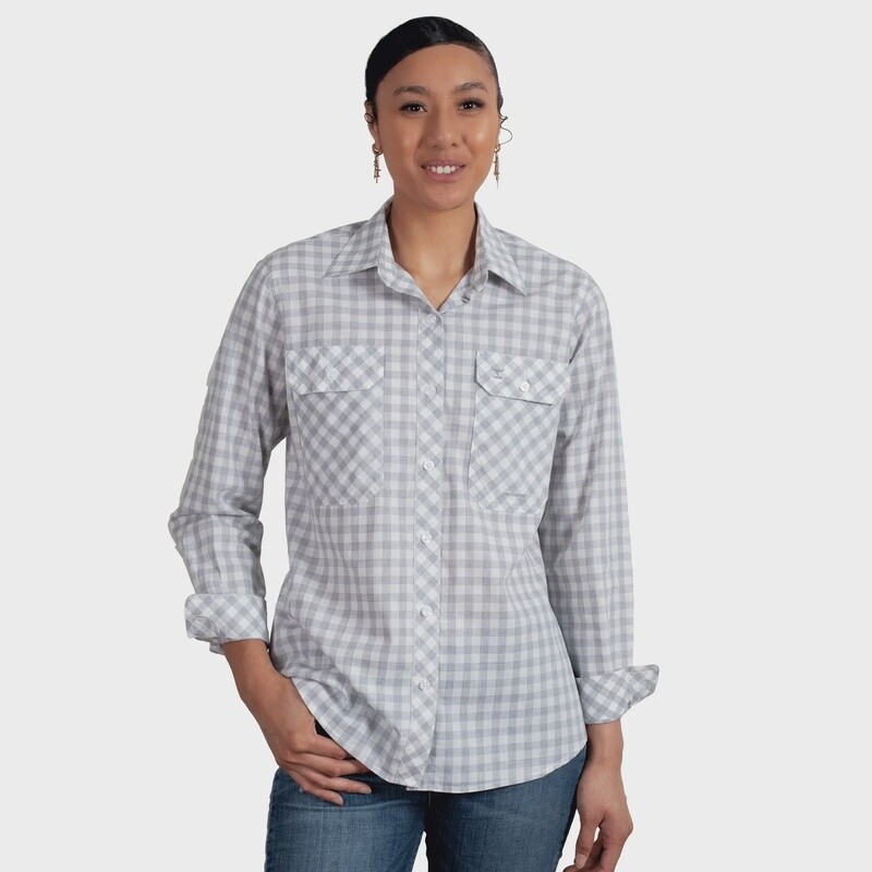 JUST COUNTRY WOMENS ABBEY GREY CHECK WORKSHIRT