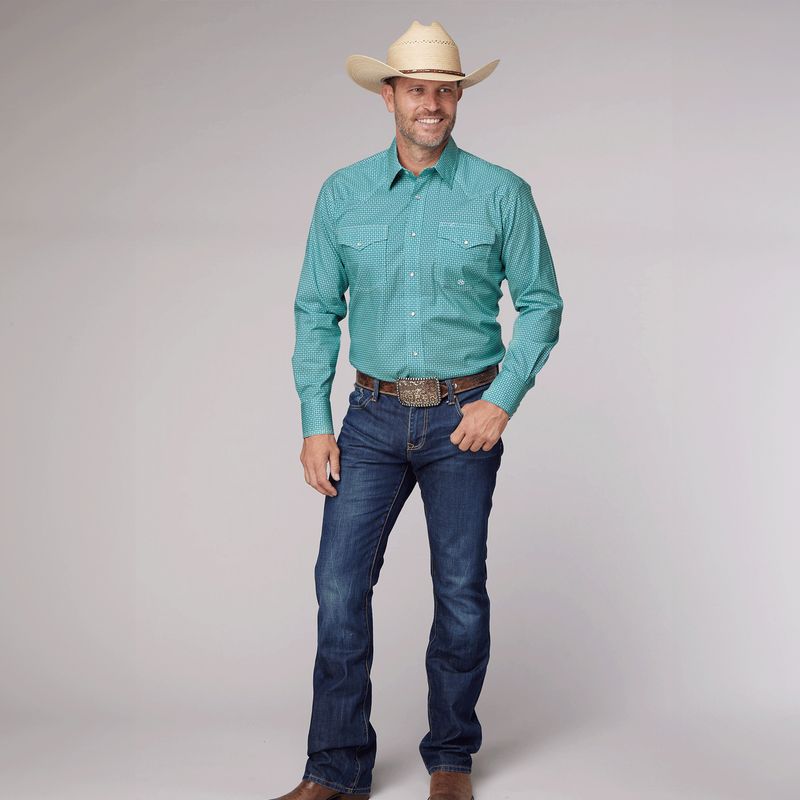 ROPER MENS AMARILLO COLLECTION GREEN SHIRT