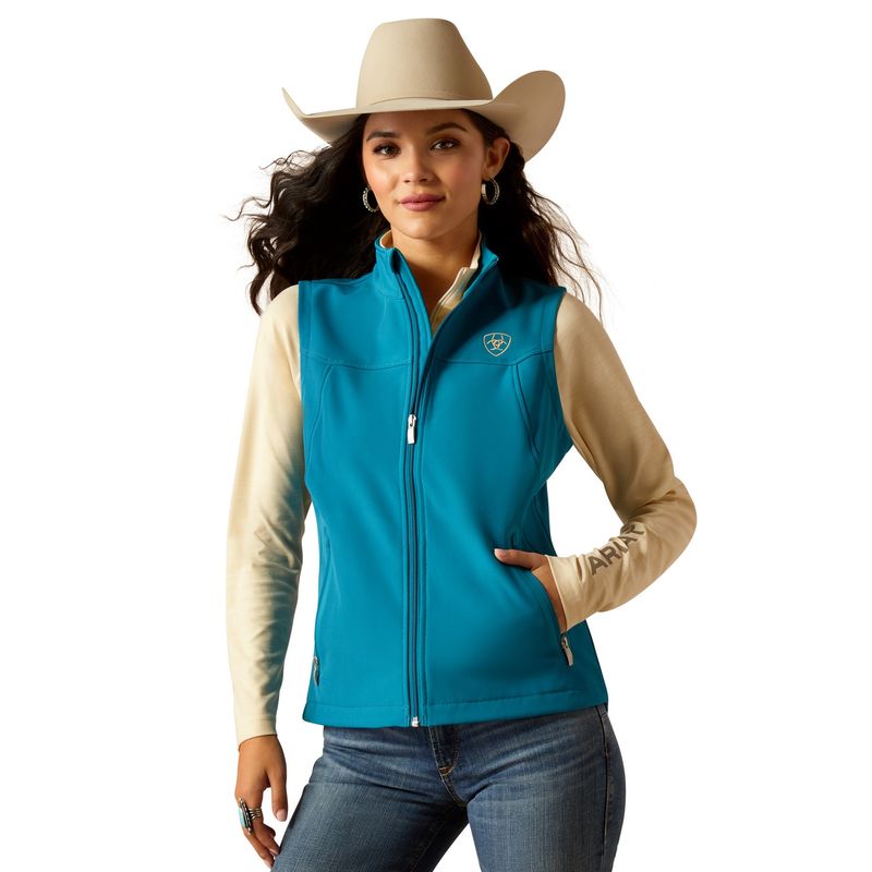 ARIAT WOMENS NEW TEAM SOFTSHELL VEST OCEAN DEPTHS/RETRO RANCH