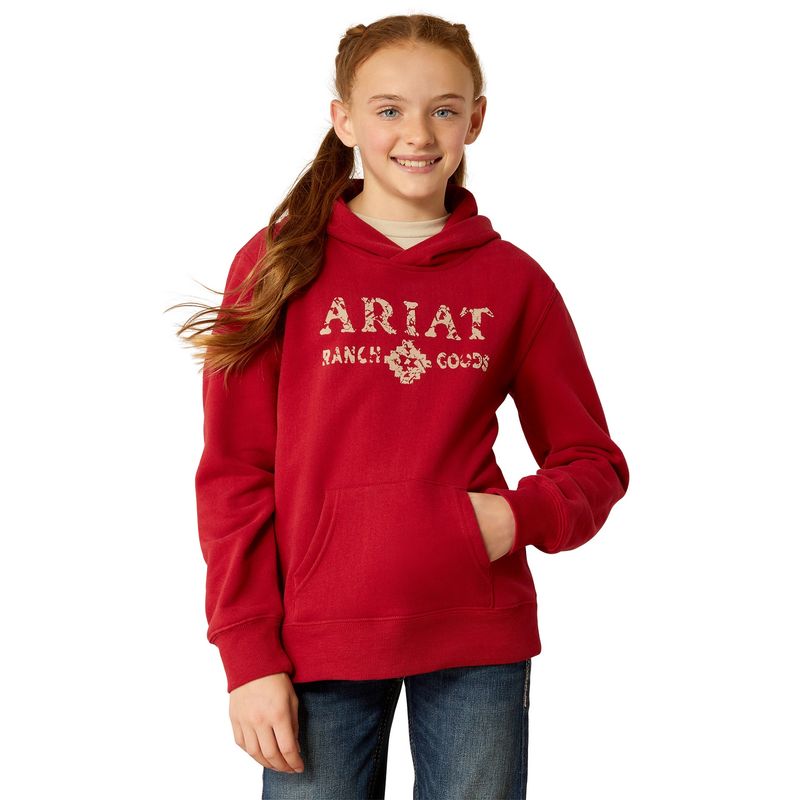 ARIAT GIRLS RED RANCH GOODS HOODIE RIO RED