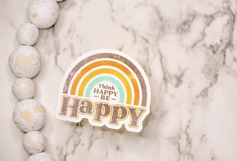 Think Happy Be Happy Clear, Vinyl Sticker, 3x3 in.