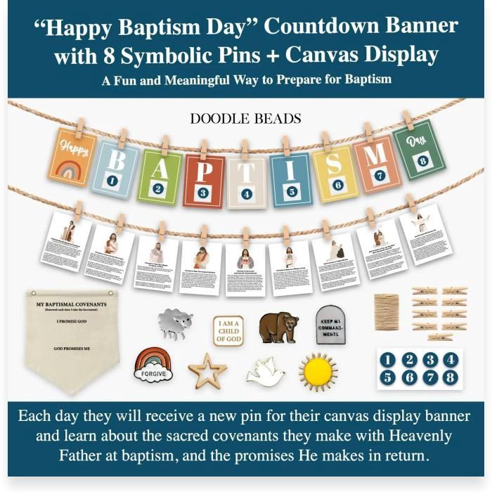Happy Baptism Day Countdown Banner with Pins and Canvas