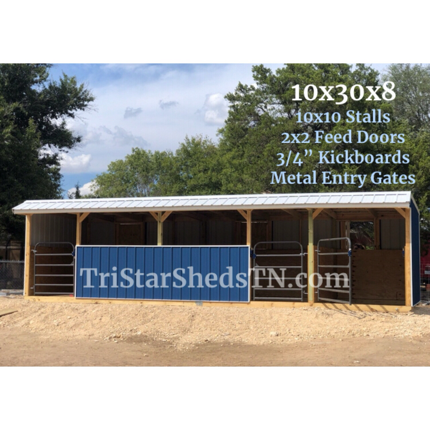 10x30 THREE STALL BARN. With Crossbuck Windows