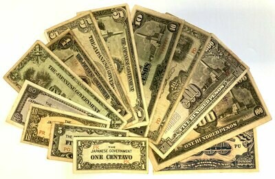 Philippines lot of 13 different notes | Japanese Invasion Money • Burma