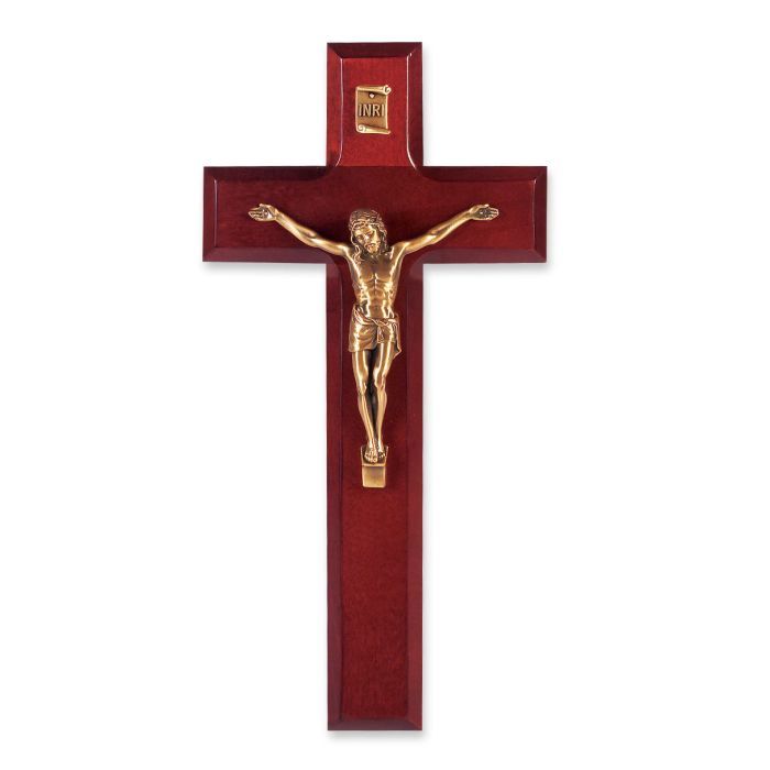 9" Dark Cherry Cross with Museum Gold Finish Corpus