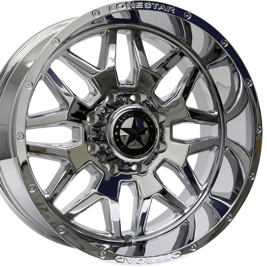 20x10 Chrome Renegade Wheels (4), 8x6.5(165.1mm), -25mm Offset