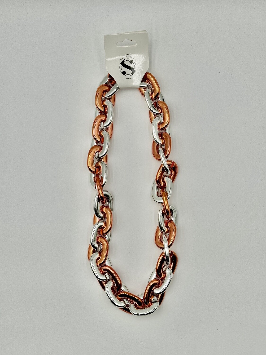 Jumbo Fan Chain Necklace - Orange/Silver