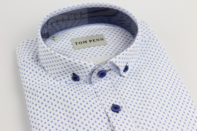 TOM PENN L/S SHIRT PRINT WH/BLU TP894
