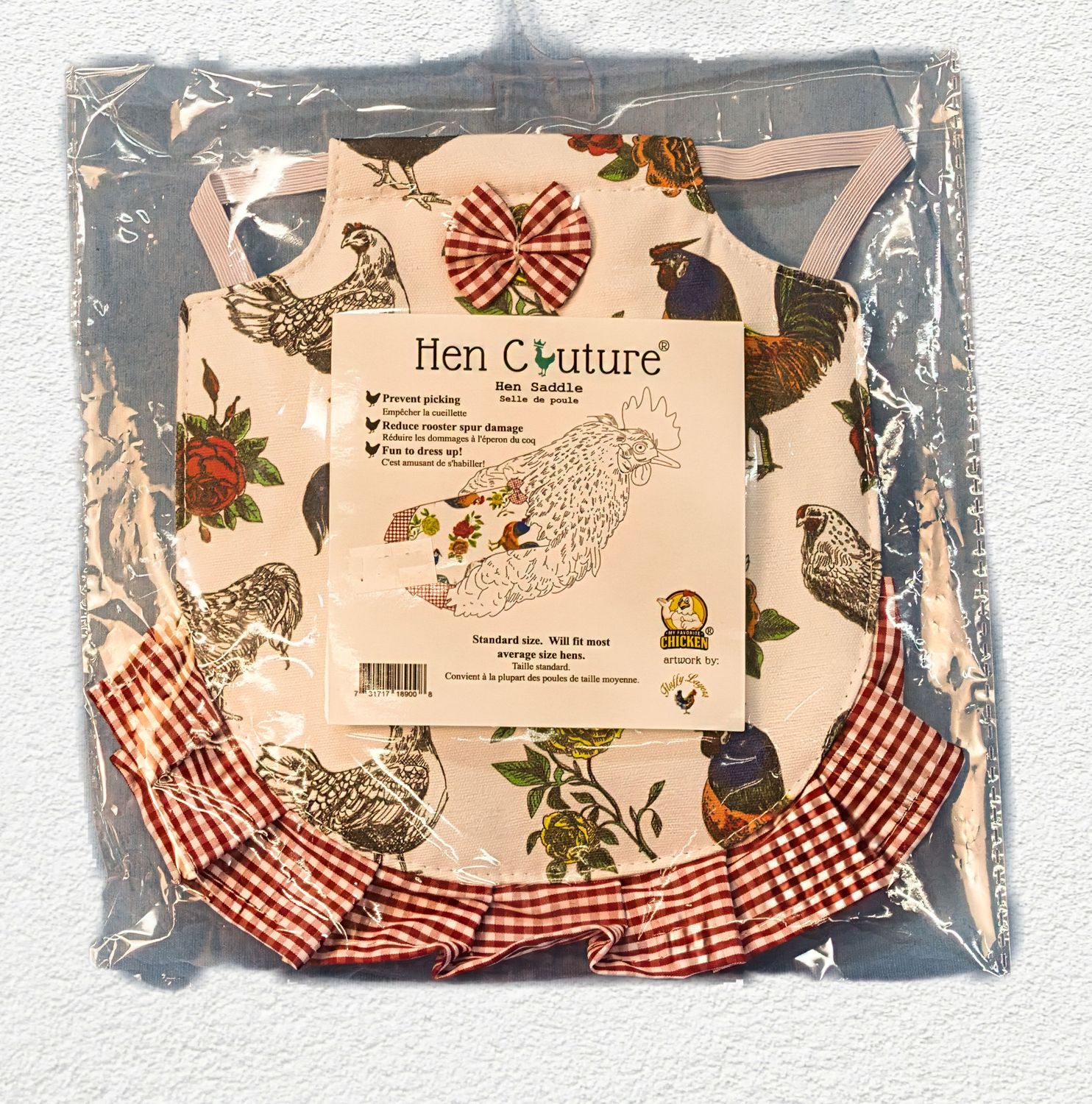 Hen Saddle Apron Jacket, Red Chickens & Roses Pattern, Standard Size ...