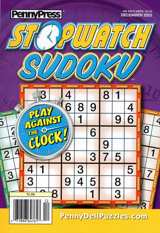 PennyPress Stopwatch Sudoku Puzzle Book December 2023