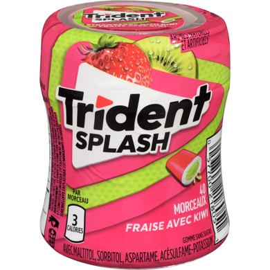 TRIDENT GOMME SPLASH FRAISE KIWI BOUTEILLE 40 UN