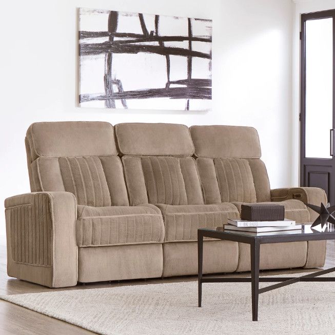 EQUINOX RECLINING SOFA W/ POWER HEADREST - MUSHROOM