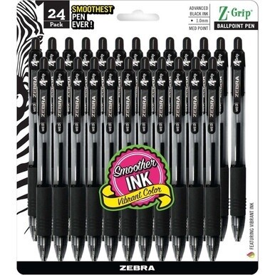 Zebra Z-Grip Retractable Ballpoint Pens - Medium Pen Point - 1 mm Pen ...