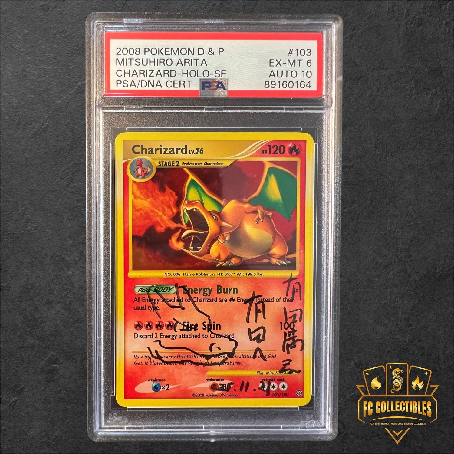 Charizard Stormfront PSA 6 AUTO 10 Arita Signed/Sketched