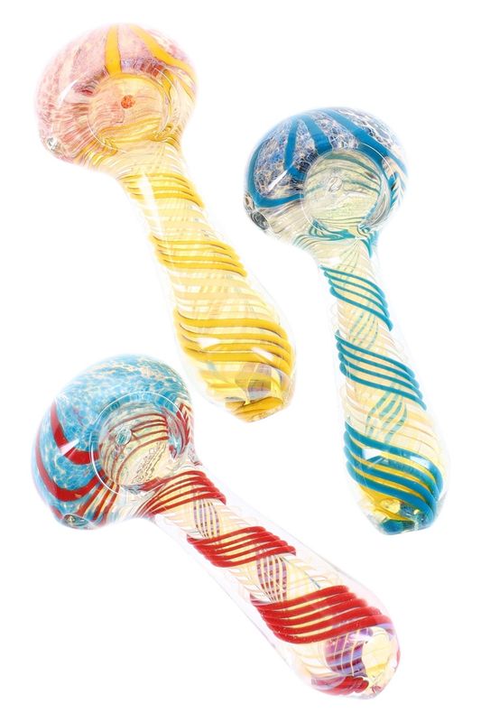 3.5" Color Changing Frit Spiral Striped Glass Pipe