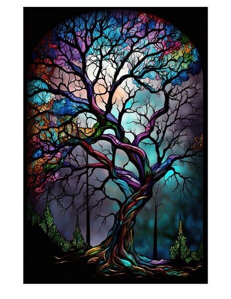 Trees Stained Glass - A4 Faux Leather Panel