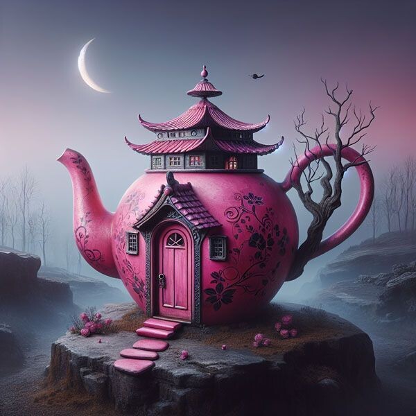 Fantasy Tea Pot House #2 - A4 Faux Leather Panel