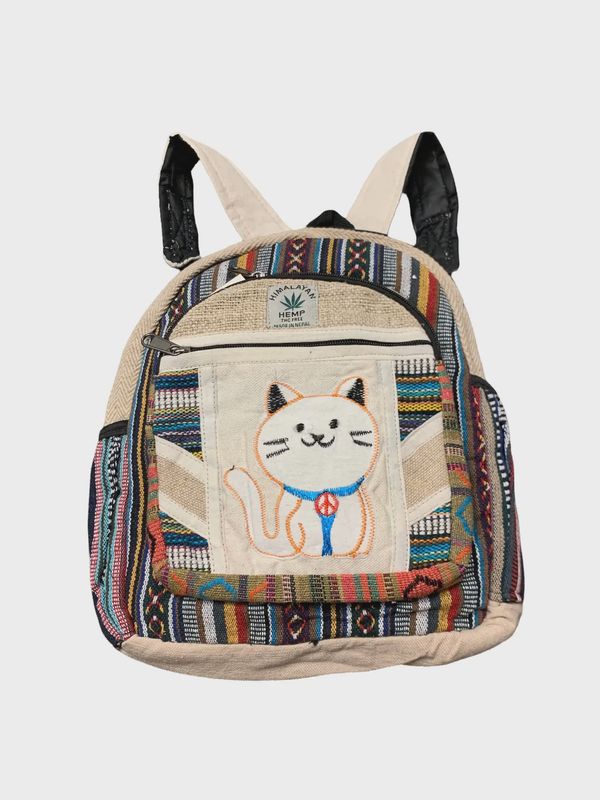 Cotton Hemp Cat Mini Backpack RIB1426