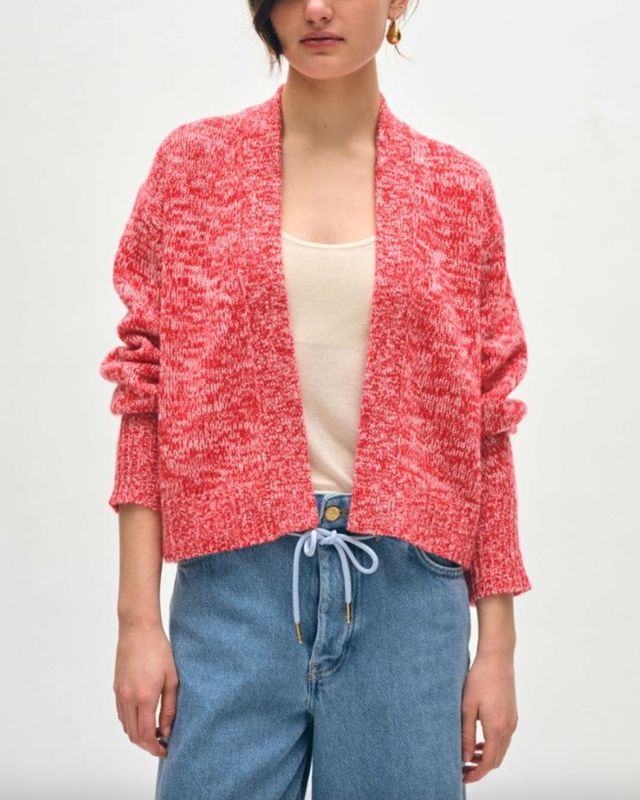 White + Warren Red Marled Open Cardigan