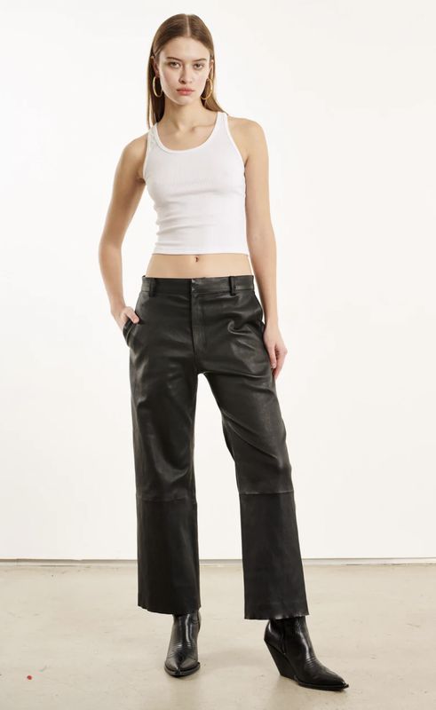SPRWMN Cropped Low Rise Leather Pant in Black
