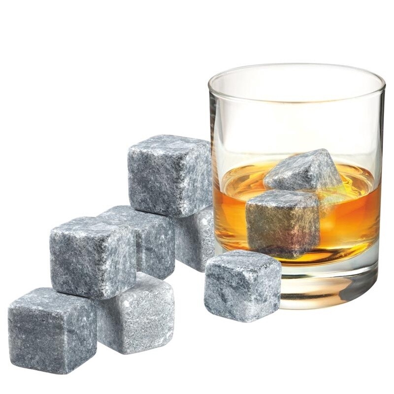 Whisky Rocks Set 9 Piece Set With Velvet Pouch And Box - Soapstone
