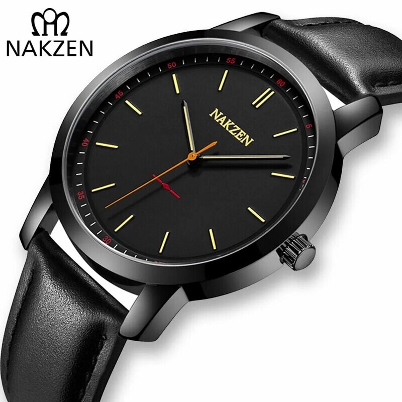 NAKZEN Men Watches Brand Quartz Genuine Leather Strap Minimalist ...