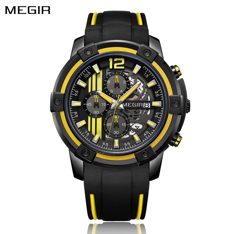 MEGIR Chronograph Mens Sport Watches with Silicone Band Big Dial ...