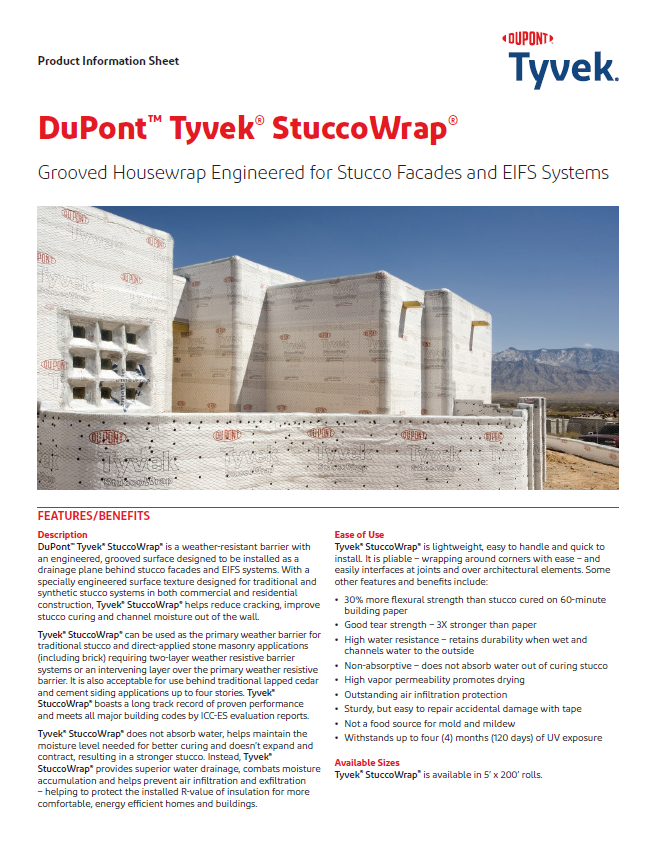 Store - Parksite » 43-D100134 Tyvek StucoWrap Info Sheet