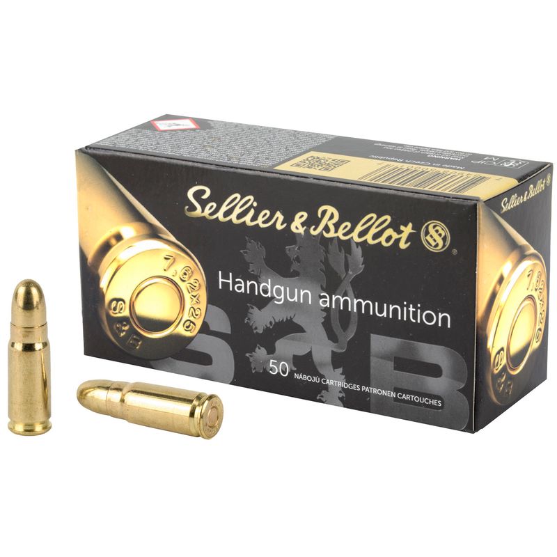 S&B 7.62x25 TOKAREV, 85GR FMJ, 50RD/BX, SB762TOK