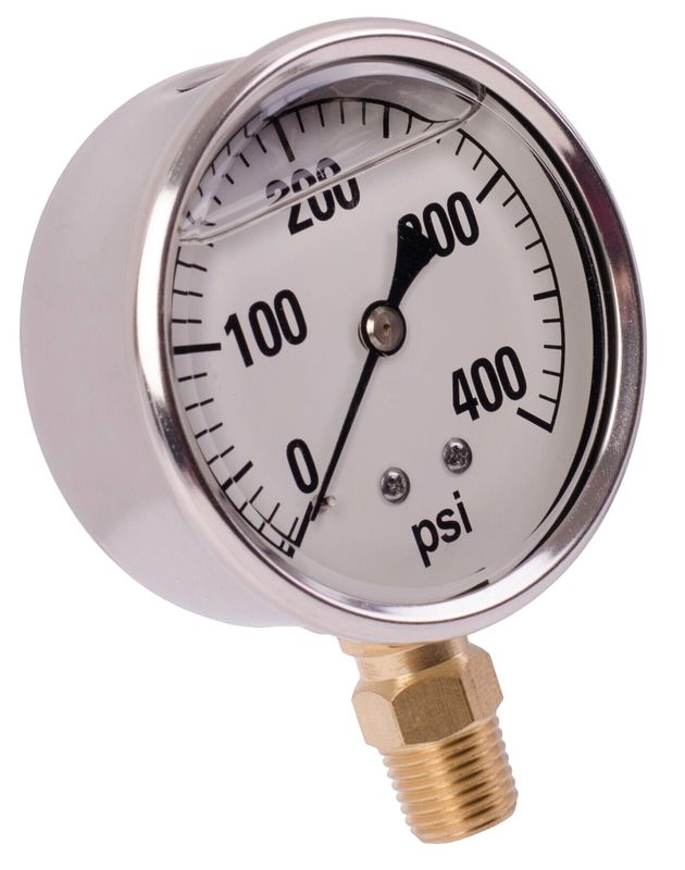 Liquid Filled 2" Bottom Mount Pressure Gauge, 400PSI