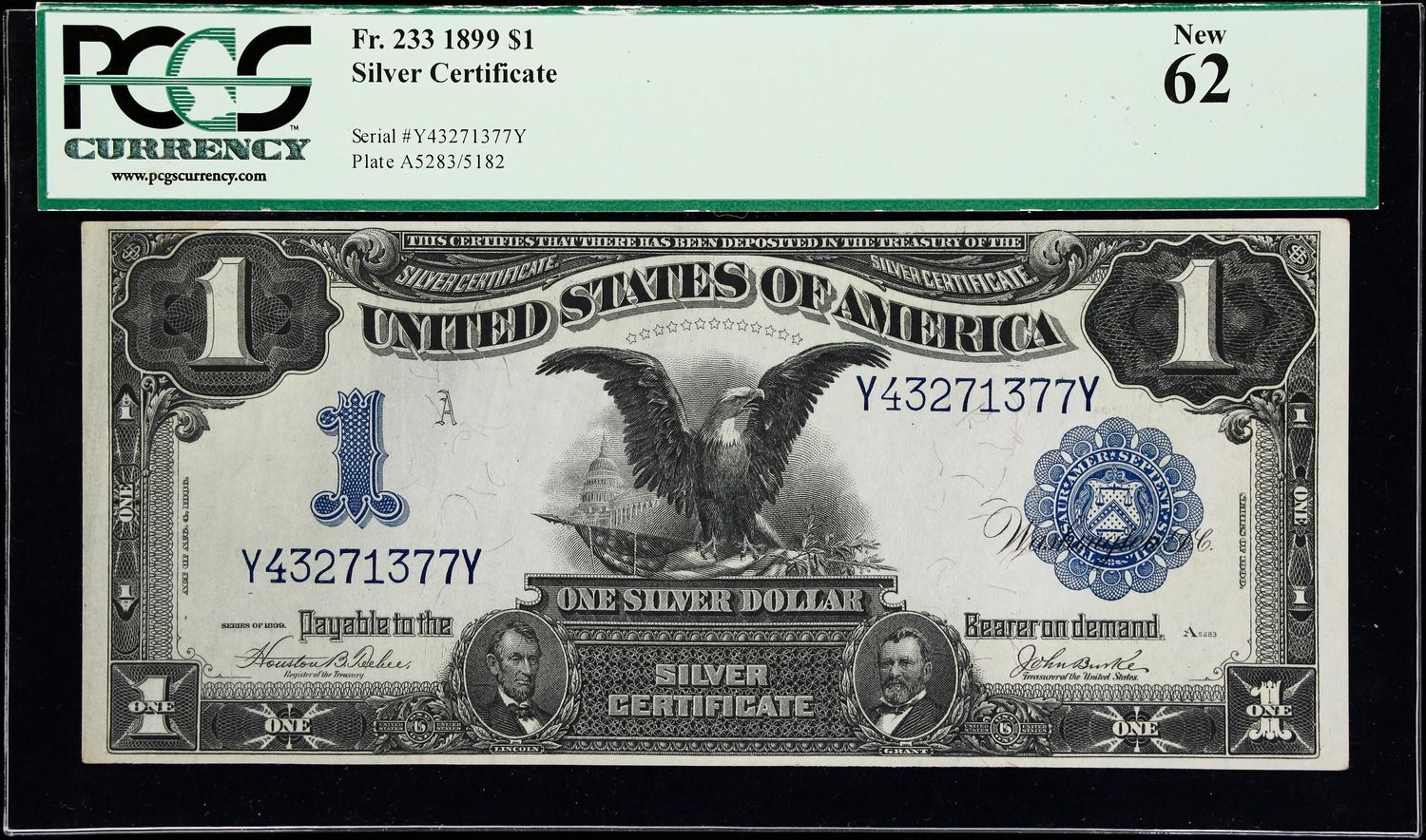 1899 $1 Silver Certificate Fr. 233 Black Eagle PCGS 62 UNC YY Block