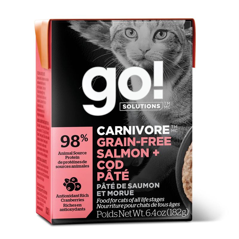 Go! Solutions - recette « Carnivore » pâté de saumon et morue sans grains pour chats (182g)