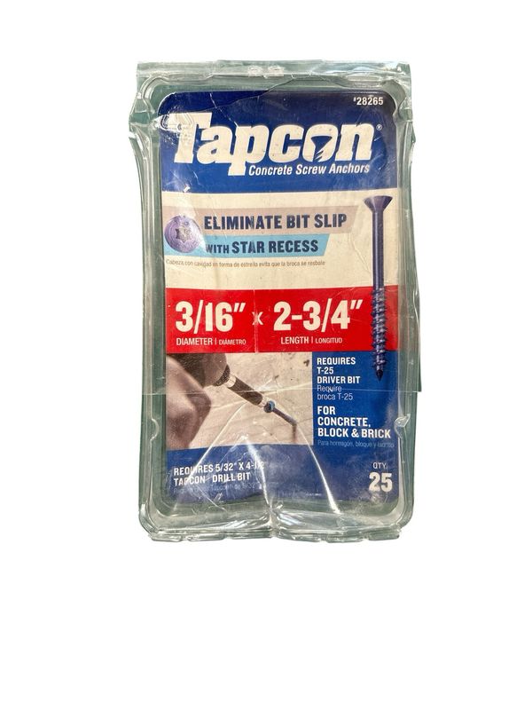 Tapcon 3/16 in. x 2-3/4 in. Star Flat-Head Concrete Anchors (25-Pack) 28265