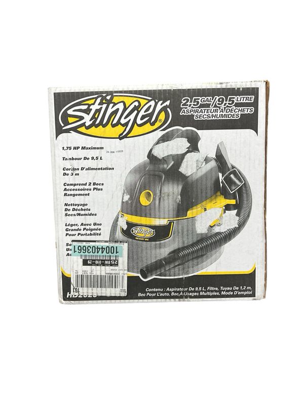 Stinger 2.5 Gallon 1.75 Peak HP Small Shop Vac Wet Dry Vacuum with Filter Bag, Hose, Utility ...