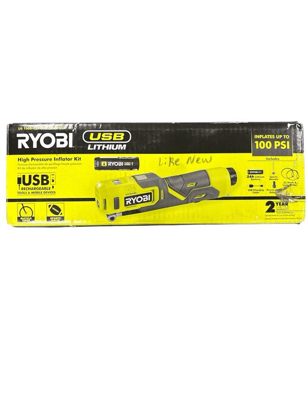 RYOBI USB Lithium Cordless High Pressure Portable Inflator Kit with 2.0 ...