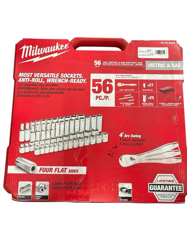 Milwaukee 3/8 in. Drive SAE/Metric Ratchet and Socket Mechanics Tool Set (56-Piece) 48-22-9008