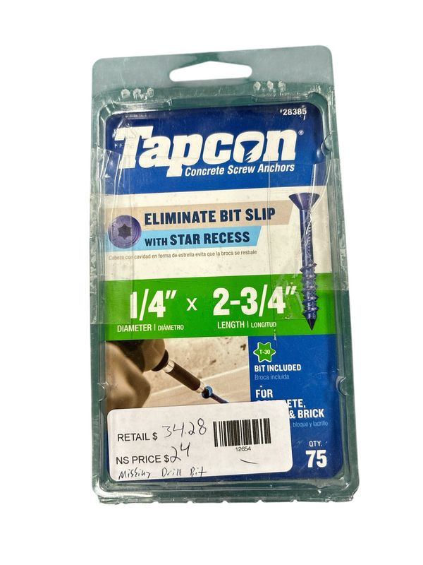 Tapcon 1/4 in. x 2-3/4 in. Star Flat-Head Concrete Anchors (75-Pack) 28385