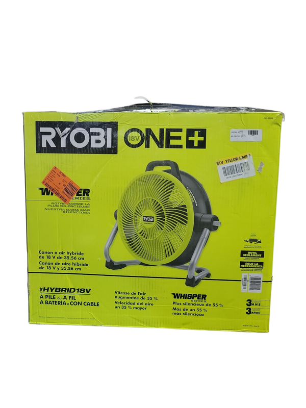 RYOBI ONE+ 18V Cordless Hybrid WHISPER SERIES 14 in. Air Cannon Fan ...