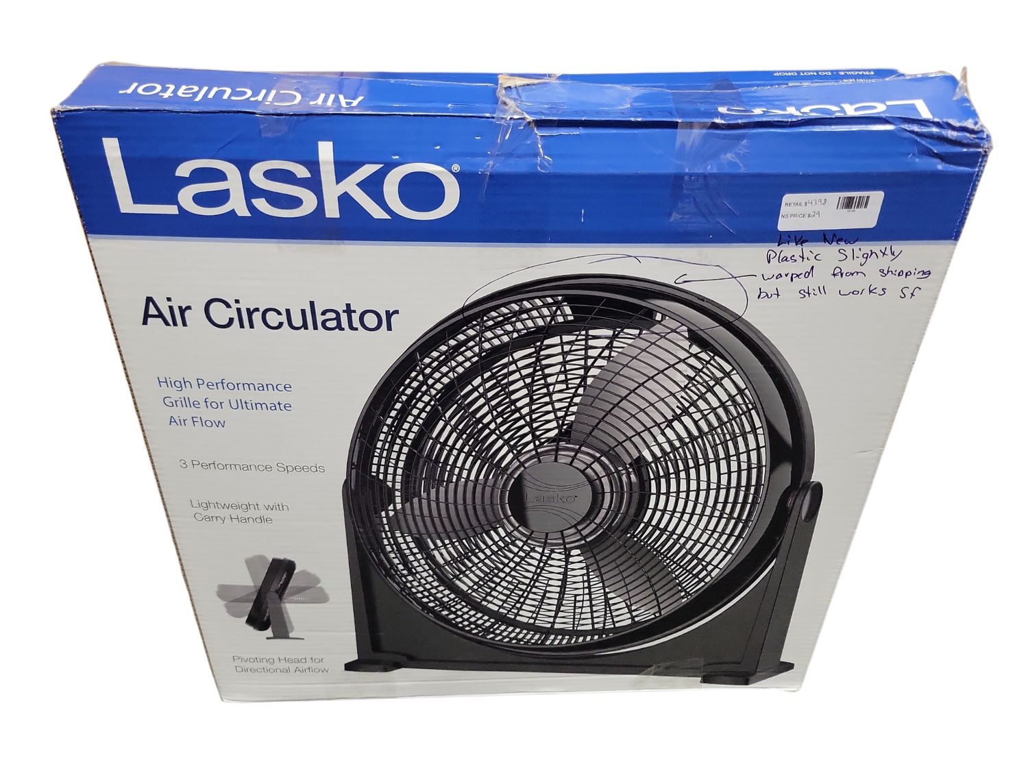 Lasko 20 in. 3 Speed Air Circulator Floor Fan for Home in Black with ...