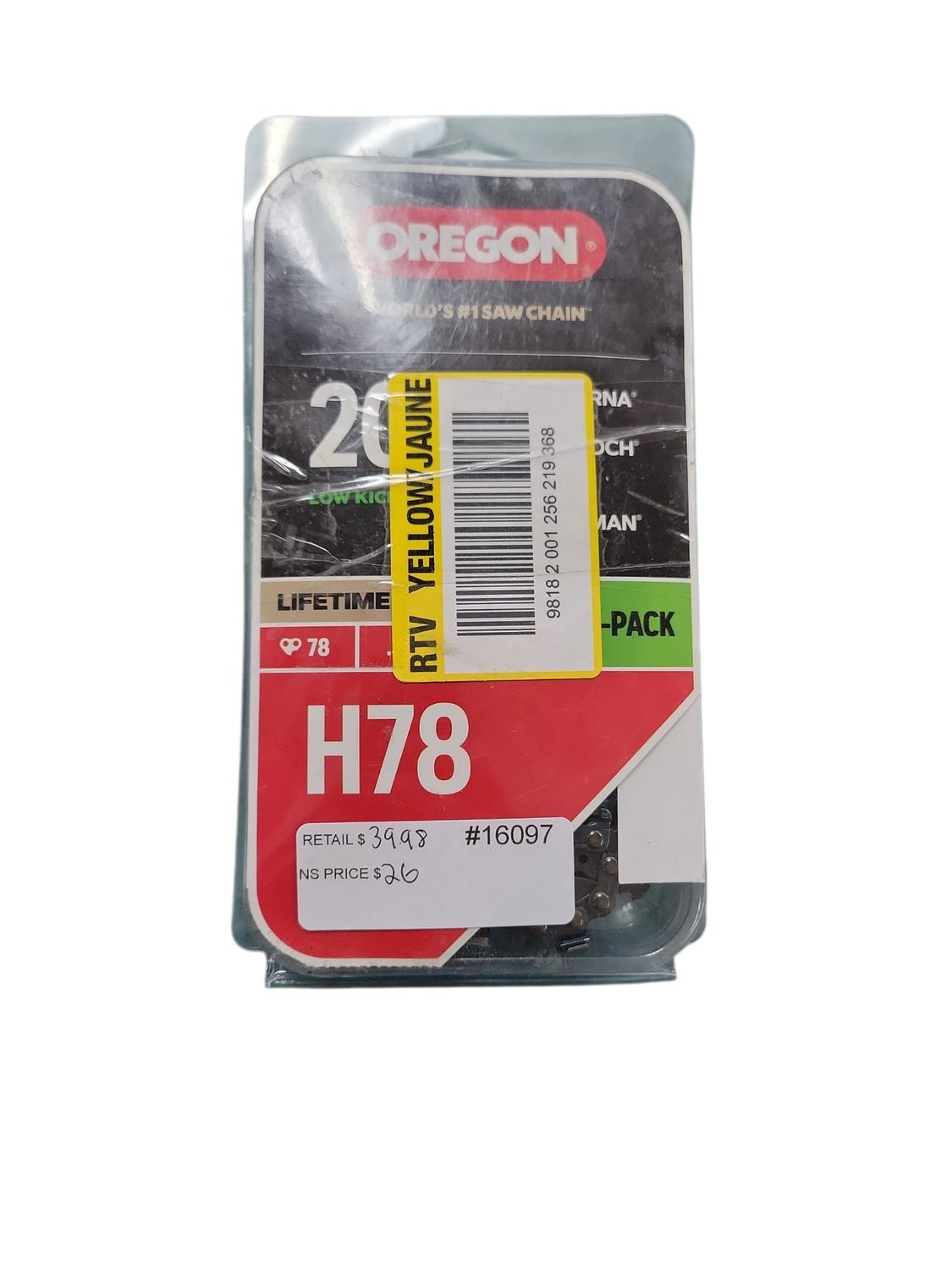 Oregon H78 2-Pack Chainsaw Chain for 20in. Bar Fits Echo, Husqvarna ...