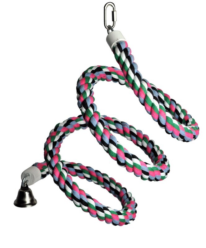 A&E Cages Rainbow Cotton Rope Boing with Bell Bird Toy MD