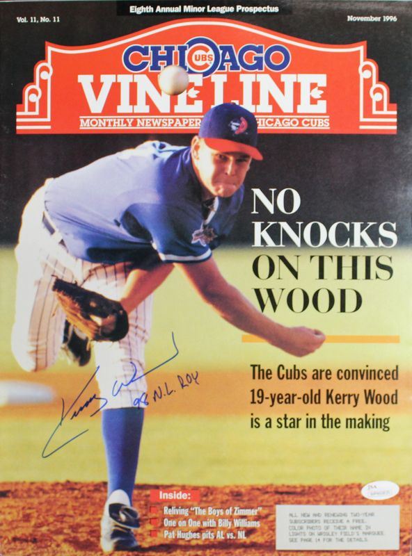 Kerry Wood Autographed/Signed Chicago Cubs 1996 Vineline Magazine JSA
