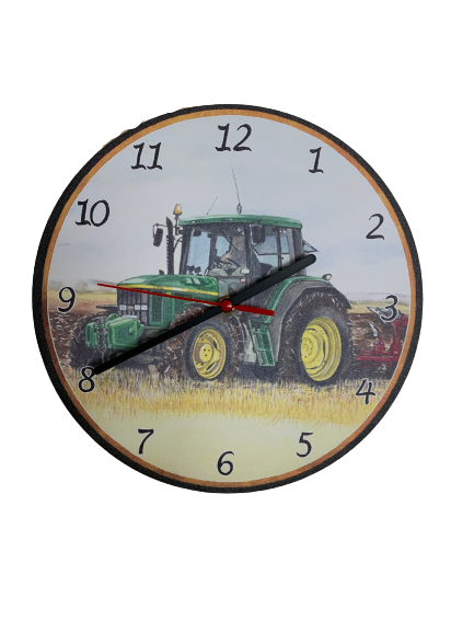 John Deere Clock Round Wall Battery Operated Tractor