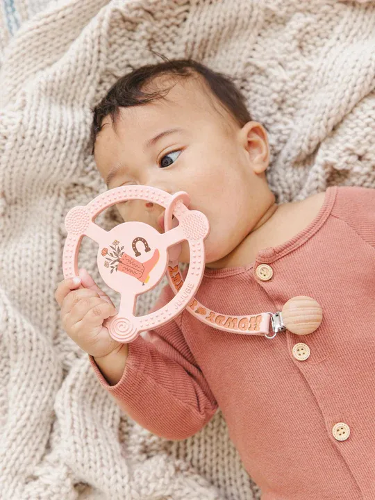 CS Silicone Teether Ring w Clip-Blooming Boots