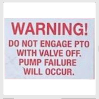 Warning Do not engage PTO with valve off. Pump failure will occur.