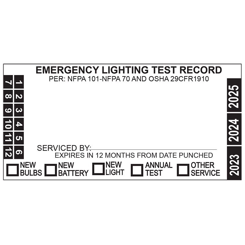Emergency Lighting Test Label